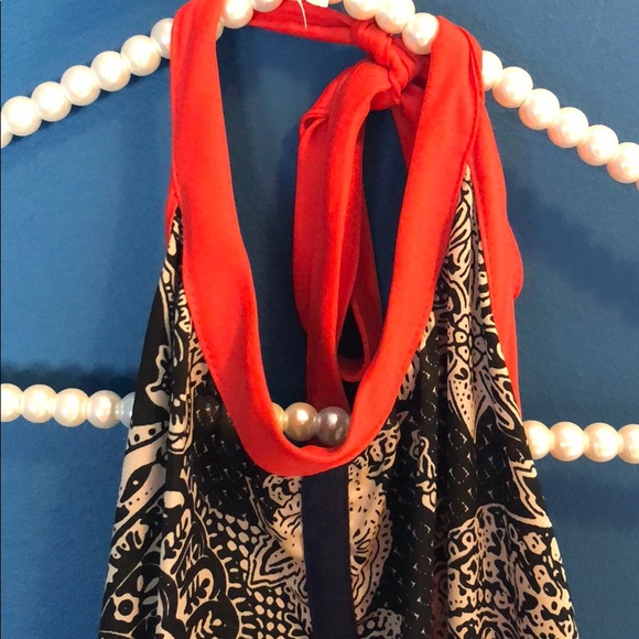 THML | Dresses | Thml Maxi Dress Halter Maxi Red Black And Tan L | Poshmark